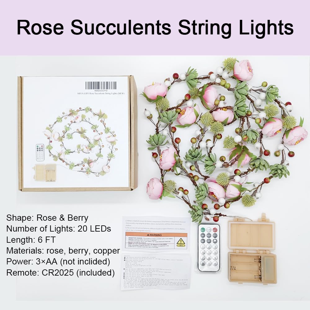 MIYA LIFE Easter Decorations Fairy String Lights | Battery Operated & Remote Controlled Bunny, Butterfly, Daisy and Rose Garland for Festive Spring Home Décor (Rose Garland)