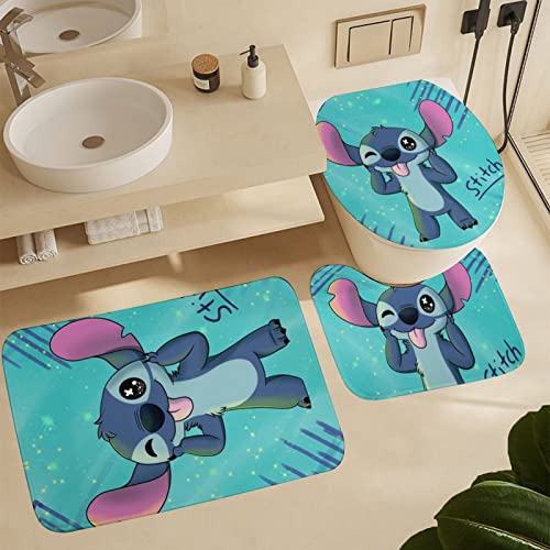 fmsnupz Cartoon Shower Curtain 4PCS Set, Cute Bathroom Decor with Non-Slip Rugs, Toilet Lid Cover and Bath Mat, Waterproof Fabric Shower Curtains with 12 Hooks, 70.8"x70.8"