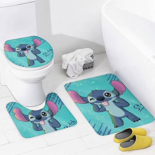 fmsnupz Cartoon Shower Curtain 4PCS Set, Cute Bathroom Decor with Non-Slip Rugs, Toilet Lid Cover and Bath Mat, Waterproof Fabric Shower Curtains with 12 Hooks, 70.8"x70.8"