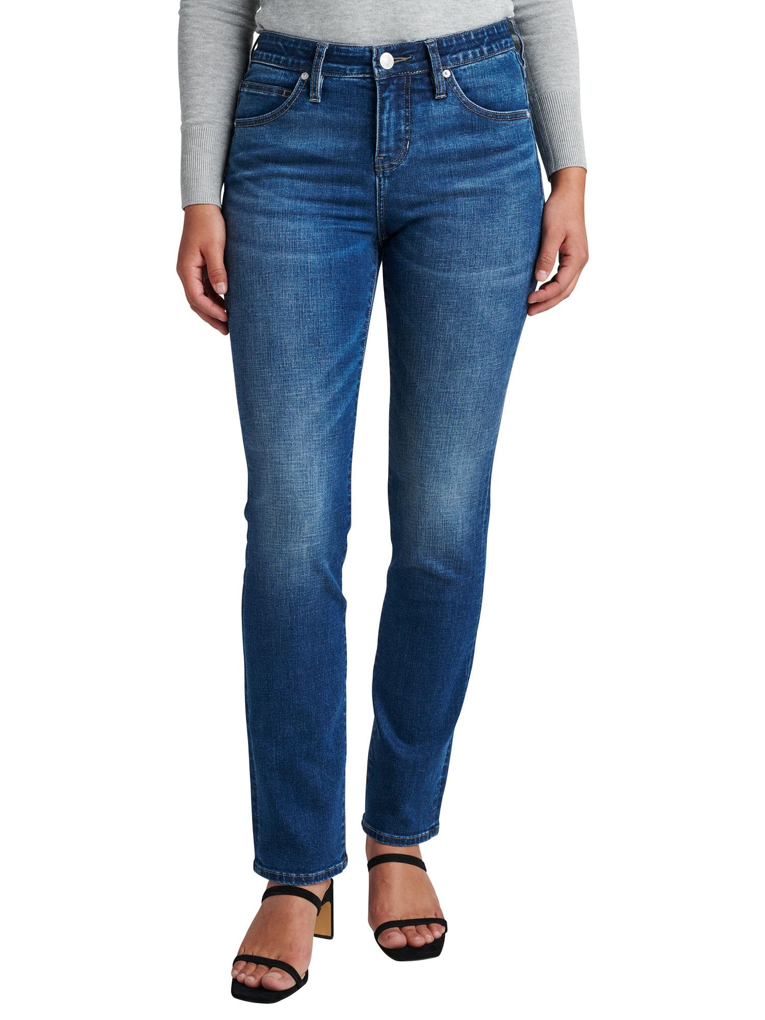 JAG Jeans Women's Petite Ruby Mid Rise Straight Leg Jeans, Thorne Blue, 4 Petite