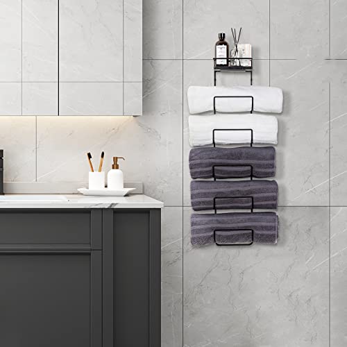 SODUKU Towel Rack Wall Mounted Metal Wine Rack with Natural Marble Top Shelf Metal Towel Racks Storage Organizer Holder for Bathroom Bath Kitchen