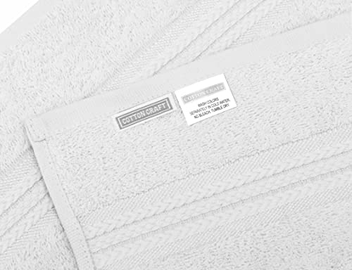 COTTON CRAFT Ultra Soft 4 Pack Oversized Extra Large Bath Towels 30x54 White Weighs 22 Ounces - 100% Pure Ringspun Cotton - Luxurious Rayon Trim - Ideal for Everyday use - Easy Care Machine wash