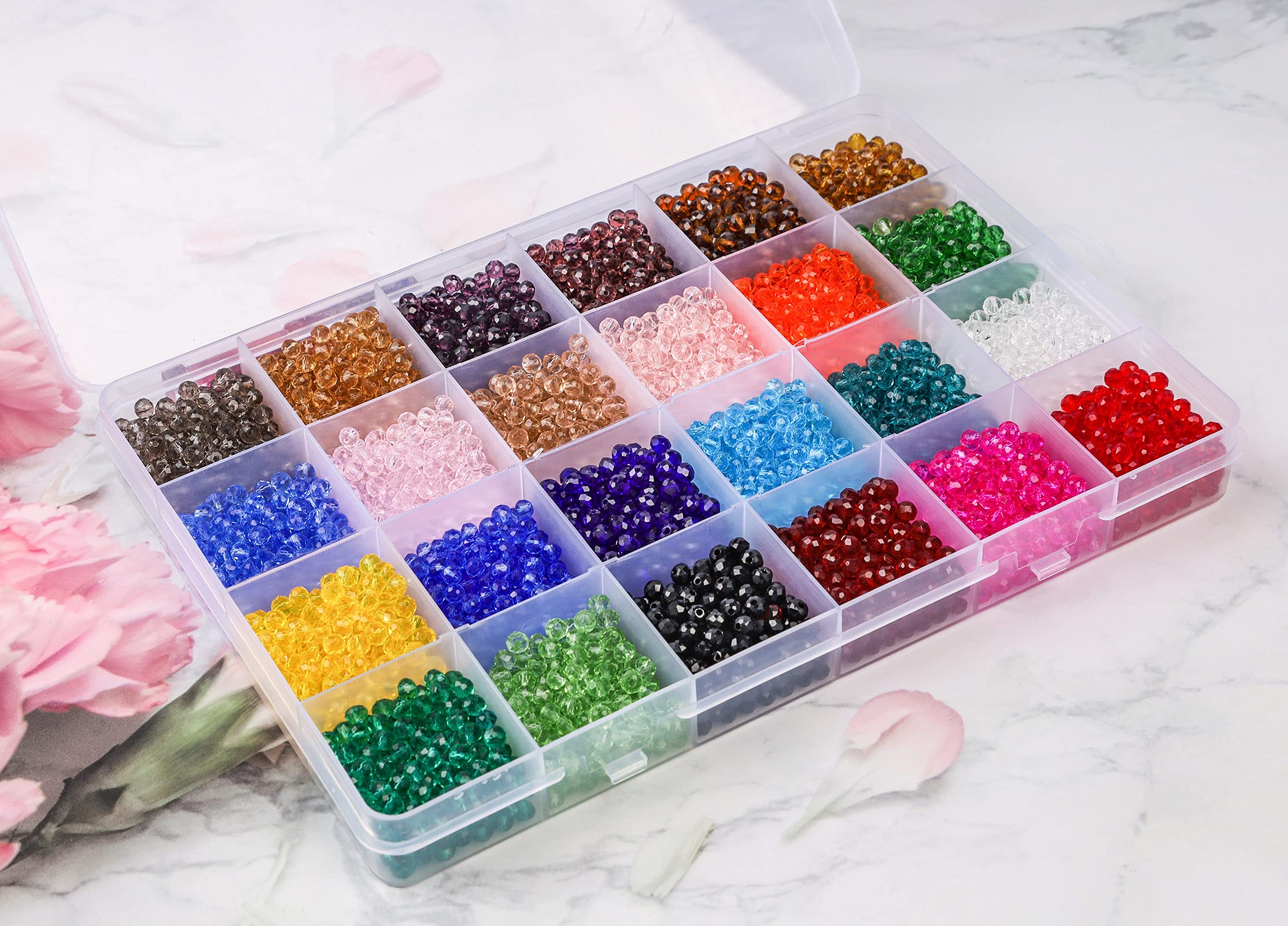 Suhome 4800pcs 4mm Rhombus Crystal Glass Beads 24 Colors Faceted Small Bracelet Beads Bulk for Jewelry Making Pure and Bright