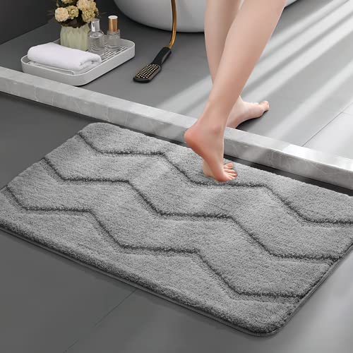 AIZIBLISH Bathroom Rugs Bath Mat, Non Slip Ultra Soft and Water Absorbent Bath Carpet, Machine Washable for Bathroom Floor, Under Sink,Shower and Tub, 16"x24", Light Grey