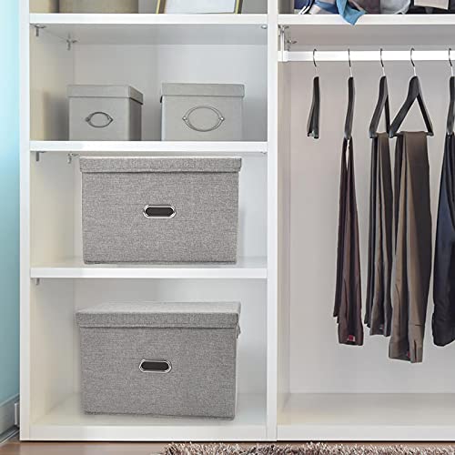 Wondersen Larger Collapsible Storage Bins with Lid (17.3x11.8x11.4 inch) Linen Fabric Clothing Storage Box Closet Organizer for Clothes Shoes Books and office stuff Light Weight 2 Pack, Grey