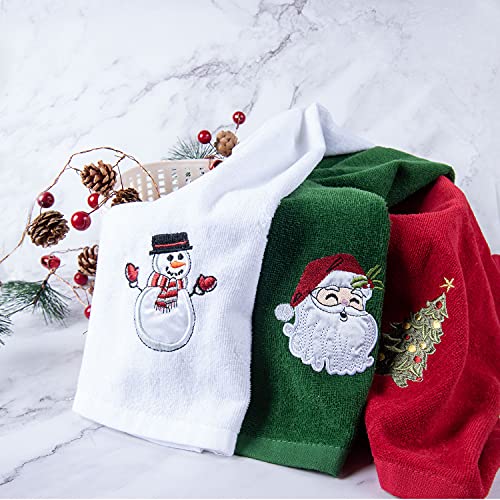 BYAWAY Christmas Hand Towels for Bathroom Kitchen Towel Decorative Set 25" x 16" Holiday Decor Dish Towels Fingertip Towel Ultra Soft and Highly Absorbent 100% Cotton Towel Gift Set(Green,White,Red)