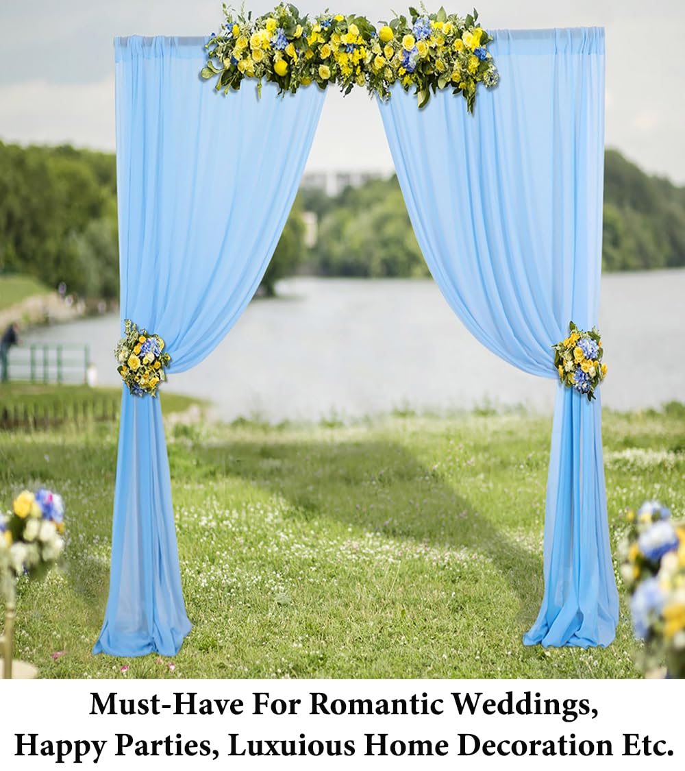 DUOBAO Chiffon Backdrop Curtain 5FTx10FT Royal Blue Chiffon Fabric Drapes for Wedding Ceremony Chiffon Voile Curtains 2 Panels 29"x120" Photography Backdrop Drapes (29''x120''x2pcs, Royal Blue)