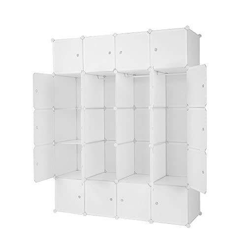 FOPEAS Maximize Space with Modular Cube Organizer - Stackable Plastic Closet Organizers with Hanging Rod Multifunctional Storage Cabinets and Shelves