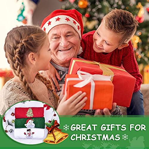 BYAWAY Christmas Hand Towels for Bathroom Kitchen Towel Decorative Set 25" x 16" Holiday Decor Dish Towels Fingertip Towel Ultra Soft and Highly Absorbent 100% Cotton Towel Gift Set(Green,White,Red)
