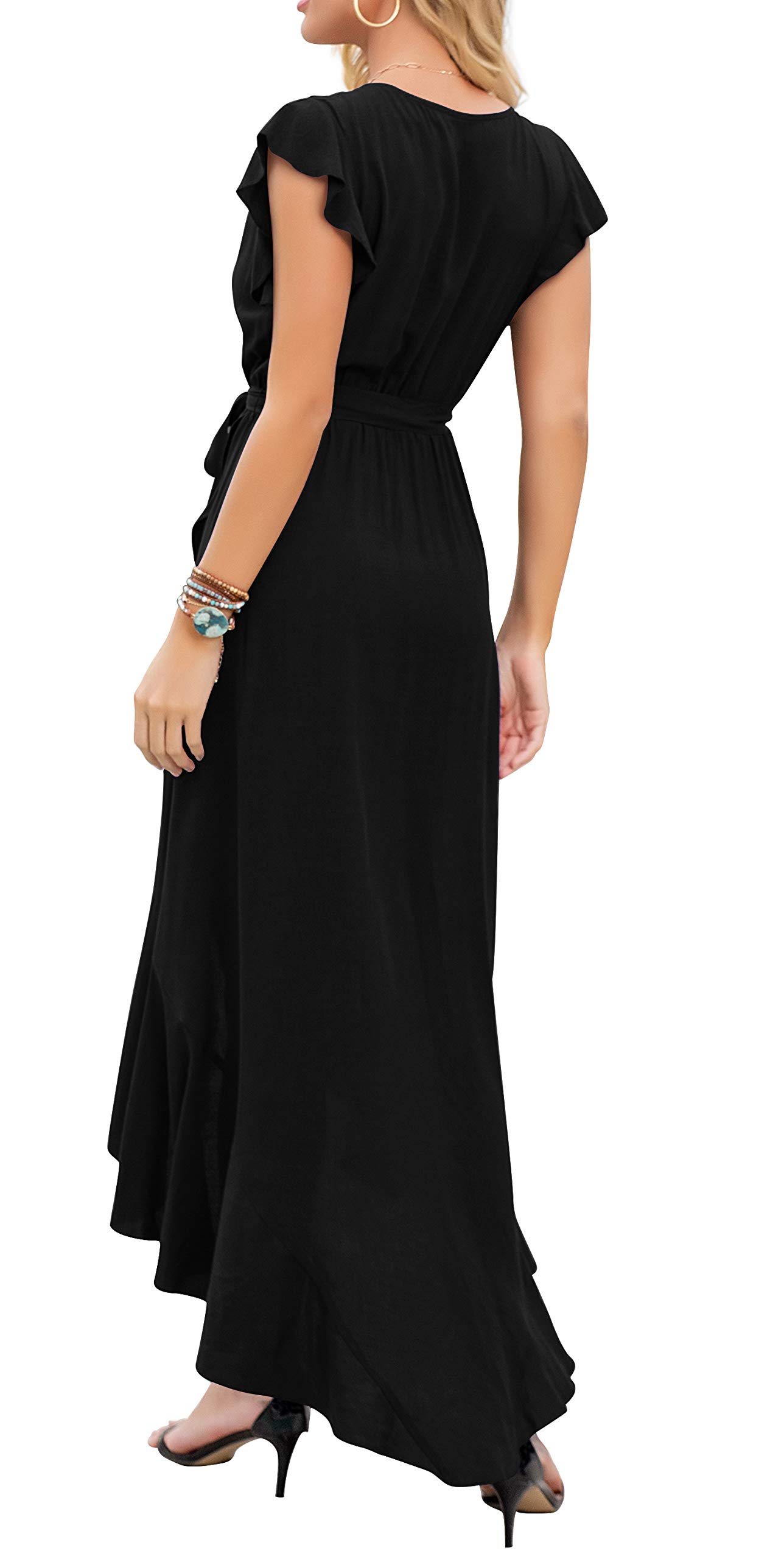 GRECERELLE Women's Summer Casual Cross V Neck Dress Bohemian Flowy Long Maxi Dress Black-Medium