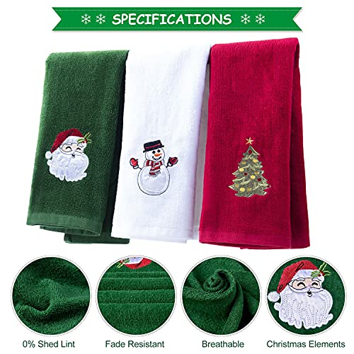 BYAWAY Christmas Hand Towels for Bathroom Kitchen Towel Decorative Set 25" x 16" Holiday Decor Dish Towels Fingertip Towel Ultra Soft and Highly Absorbent 100% Cotton Towel Gift Set(Green,White,Red)
