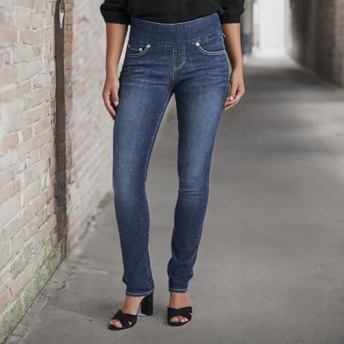 JAG Jeans Women's Peri Mid Rise Straight Leg Pull-on Jeans, Anchor Blue AU315, 14