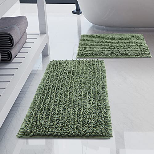 H.VERONNEX Luxury Chenille Sage Green Bathroom Rugs Sets 2 Piece, Thickened Hot Melt Rubber Bottom Bath Mats for Bathroom Non Slip,Bath Rugs Quick Dry Machine Washable for Shower Mat,Puppy-Loved Mat