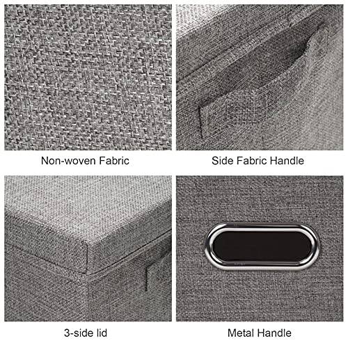 Wondersen Larger Collapsible Storage Bins with Lid (17.3x11.8x11.4 inch) Linen Fabric Clothing Storage Box Closet Organizer for Clothes Shoes Books and office stuff Light Weight 2 Pack, Grey