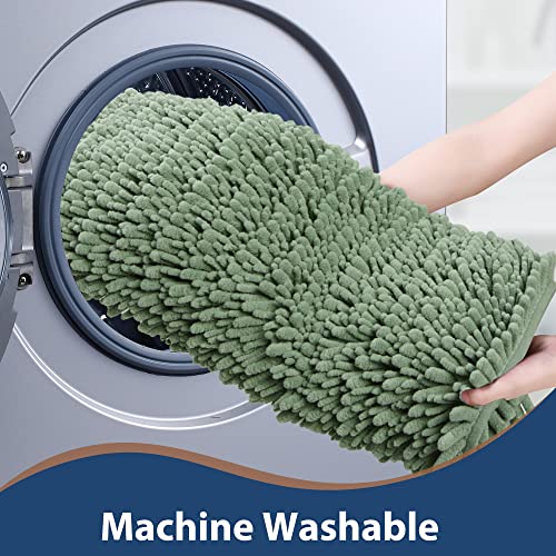 H.VERONNEX Luxury Chenille Sage Green Bathroom Rugs Sets 2 Piece, Thickened Hot Melt Rubber Bottom Bath Mats for Bathroom Non Slip,Bath Rugs Quick Dry Machine Washable for Shower Mat,Puppy-Loved Mat