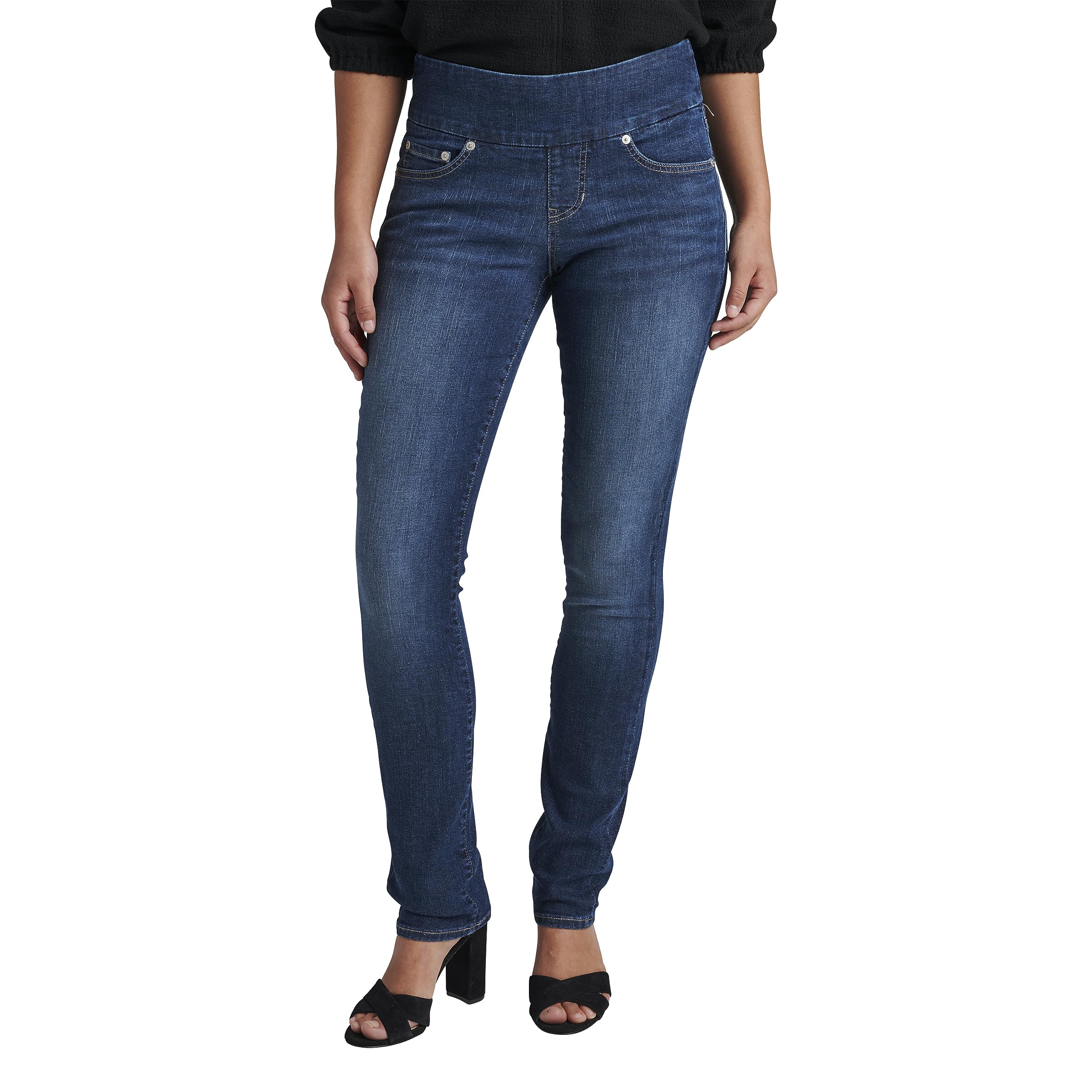 JAG Jeans Women's Peri Mid Rise Straight Leg Pull-on Jeans, Anchor Blue AU315, 14