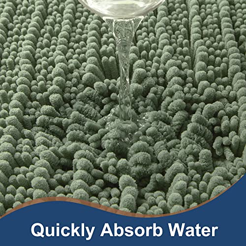 H.VERONNEX Luxury Chenille Sage Green Bathroom Rugs Sets 2 Piece, Thickened Hot Melt Rubber Bottom Bath Mats for Bathroom Non Slip,Bath Rugs Quick Dry Machine Washable for Shower Mat,Puppy-Loved Mat