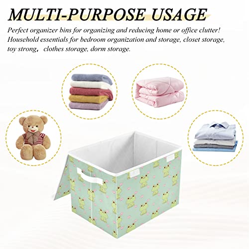 Krafig Cartoon Animal Frog Foldable Storage Box Large Cube Organizer Bins Containers Baskets with Lids Handles for Closet Organization, Shelves, Clothes, Toys
