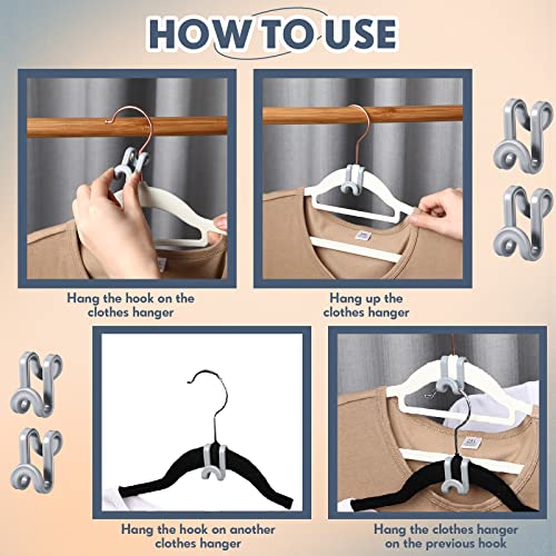 Geetery 250 Pcs Clothes Hanger Connector Hooks Space Saving Mini Clothes Hangers Cascading Hanger Hooks Plastic Connecting Buckle Hooks for Hangers Heavy Duty Extender Hooks for Closet, Grey