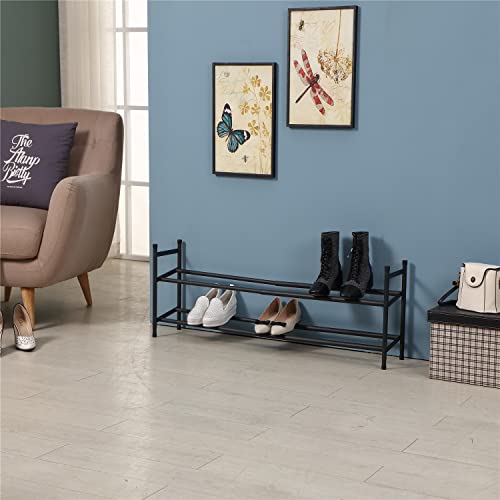 CATDMO 2-Tier Free Standing Shoe Rack Metal Iron Stackable and extensible design. 4 Pair Shoe Shelf Tower Storage Organizer, Black,41.5" (W) x 9" (D) x 14" (H) (Black) KNE-SRIRAC12
