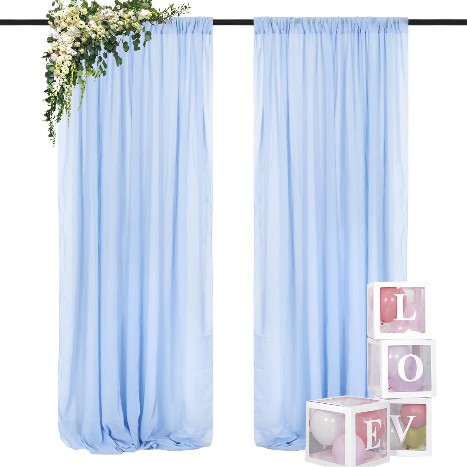 DUOBAO Chiffon Backdrop Curtain 5FTx10FT Royal Blue Chiffon Fabric Drapes for Wedding Ceremony Chiffon Voile Curtains 2 Panels 29"x120" Photography Backdrop Drapes (29''x120''x2pcs, Royal Blue)