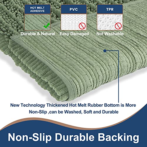 H.VERONNEX Luxury Chenille Sage Green Bathroom Rugs Sets 2 Piece, Thickened Hot Melt Rubber Bottom Bath Mats for Bathroom Non Slip,Bath Rugs Quick Dry Machine Washable for Shower Mat,Puppy-Loved Mat