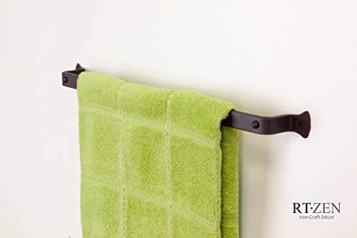 RTZEN Farmhouse Towel Rack for Bathroom - Handcrafted Wrought Iron Kitchen Towel Bar Straight Wall Mount Rod - Matte Black Towel Hanger for Home or Office - 17" Rack Fits 14" Towels (Medium)