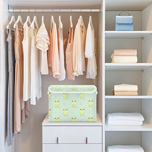 Krafig Cartoon Animal Frog Foldable Storage Box Large Cube Organizer Bins Containers Baskets with Lids Handles for Closet Organization, Shelves, Clothes, Toys