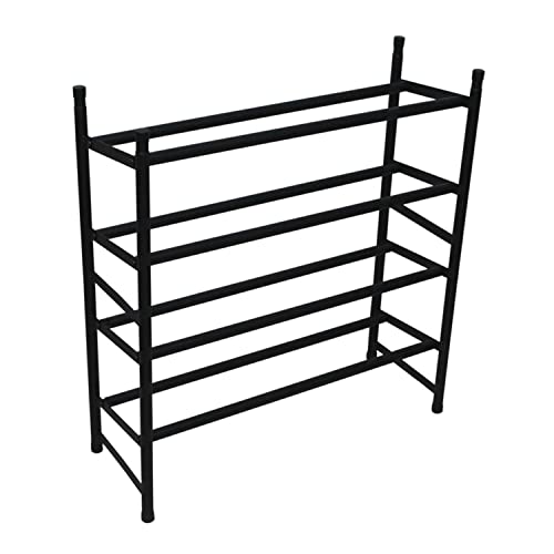CATDMO 2-Tier Free Standing Shoe Rack Metal Iron Stackable and extensible design. 4 Pair Shoe Shelf Tower Storage Organizer, Black,41.5" (W) x 9" (D) x 14" (H) (Black) KNE-SRIRAC12