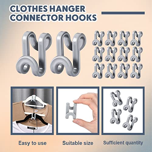 Geetery 250 Pcs Clothes Hanger Connector Hooks Space Saving Mini Clothes Hangers Cascading Hanger Hooks Plastic Connecting Buckle Hooks for Hangers Heavy Duty Extender Hooks for Closet, Grey