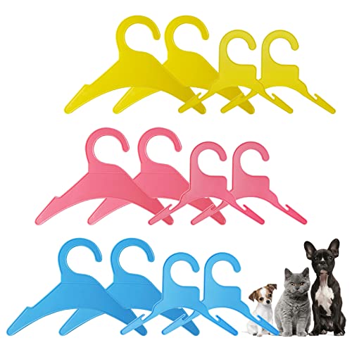 GKPONSX 12Pack Dog Clothes Hangers, 2 Size Plastic Pet Apparel Hanger Small Baby Hangers for Nursery Small Dog Puppy Cats Kitten Clothing Closet (Pink, Blue, Yellow)
