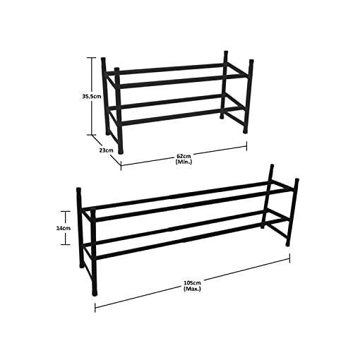 CATDMO 2-Tier Free Standing Shoe Rack Metal Iron Stackable and extensible design. 4 Pair Shoe Shelf Tower Storage Organizer, Black,41.5" (W) x 9" (D) x 14" (H) (Black) KNE-SRIRAC12