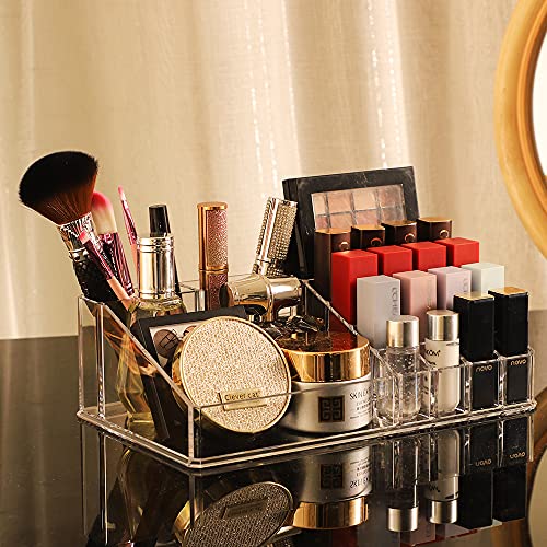 Cq acrylic Clear Makeup Storage Organizer Drawers Skin Care X Large Cosmetic Display Cases Stackable Storage Box With 6 Drawers For Dresser,Set of 3