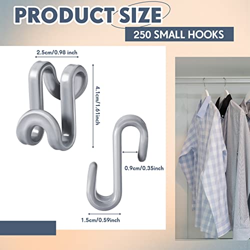 Geetery 250 Pcs Clothes Hanger Connector Hooks Space Saving Mini Clothes Hangers Cascading Hanger Hooks Plastic Connecting Buckle Hooks for Hangers Heavy Duty Extender Hooks for Closet, Grey