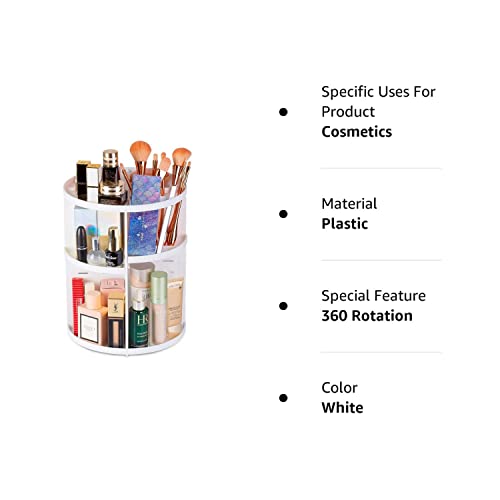alcora life 360 Rotating Makeup Organizer, Makeup Spinning Organizer Rotating Organizer Desk for White Makeup Holder Lazy Susan Organizer Dresser- 7 Adjustable Layers with 4 Trays