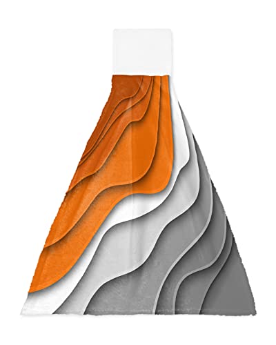 LBDOMOV Ombre Orange Grey Kitchen Hand Towel, Soft Hanging Dish Towels with Loop for Bathroom, Absorbent Drying Cleaning Cloth Dishclothes Decorative Sets, Abstract Geometry White Modern Colored 1-PC
