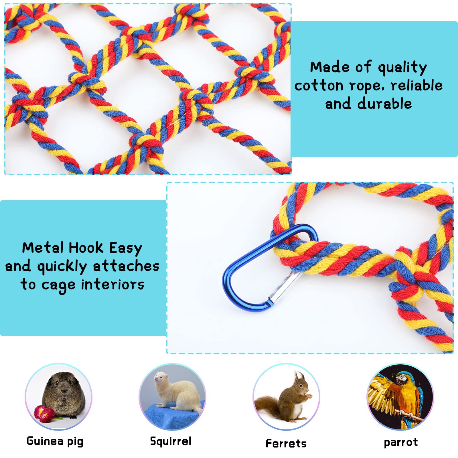 2 Pieces Rat Cage Accessories Rat Toys Climbing Bird Rope Net Pet Hanging Hammock for Hamster, Mice, Parrot, Bird, Sugar Glider Habitat Decor and Play(11 x 7.8 Inch,Red, Yellow)