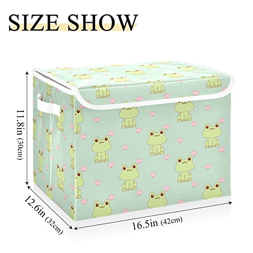 Krafig Cartoon Animal Frog Foldable Storage Box Large Cube Organizer Bins Containers Baskets with Lids Handles for Closet Organization, Shelves, Clothes, Toys