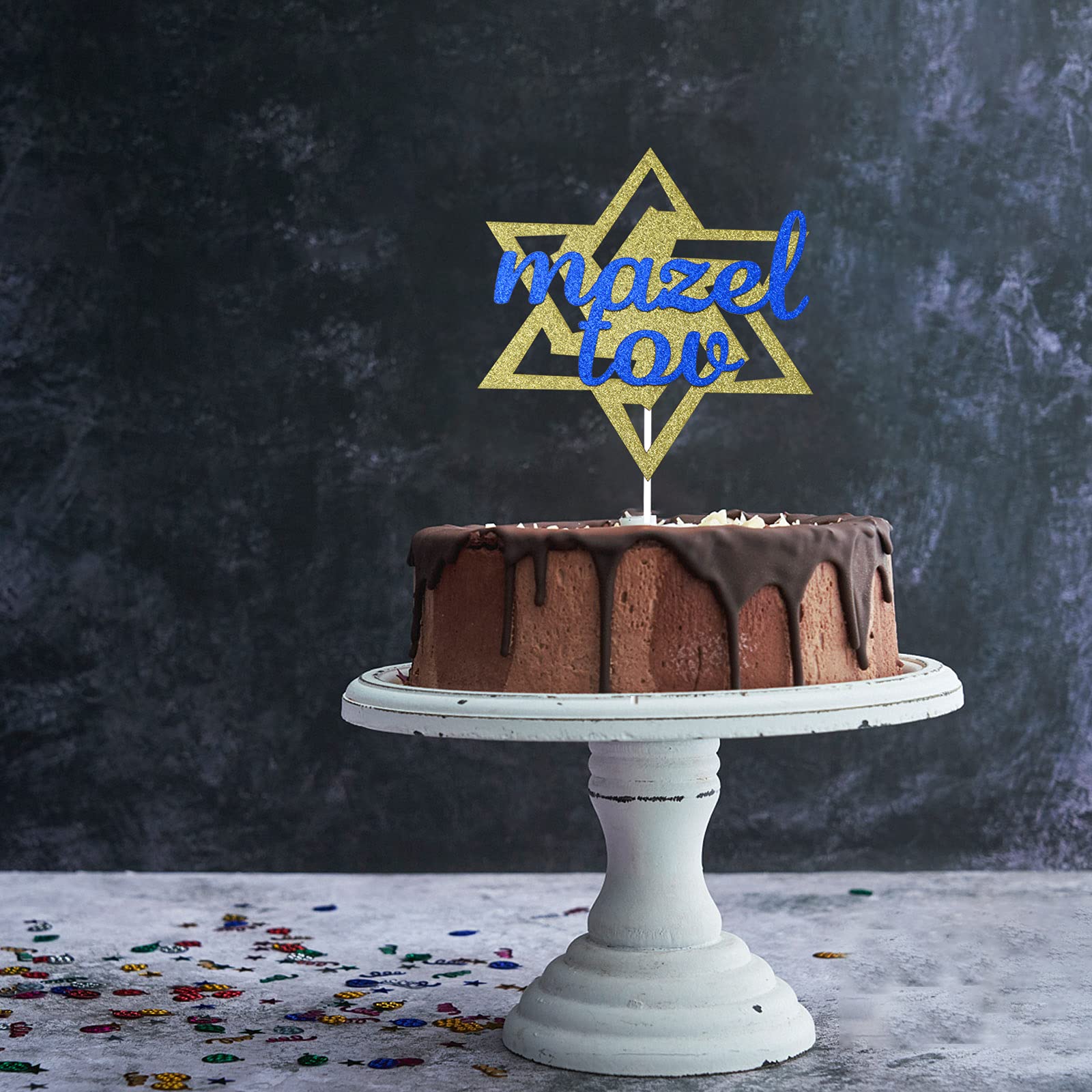 Mazel Tov Cake Topper, Jewish Congratulations Party Decorations, Star Of David Cake Decor, Bat Mitzvah, Bar Mitzvah Supplies (Double-sided Glitter)