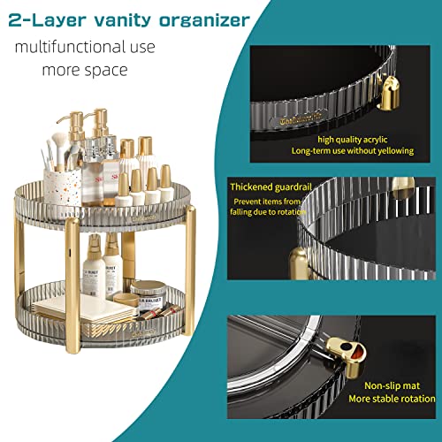 360 Rotating Makeup Organizer, 2-Layer High-Capacity Makeup Perfume Organizer - Vanity Organizer, Skincare Organizers, Cosmetic Display Cases Fits Perfume,Lotions Skin Care,Makeup Brushes,Lipsticks