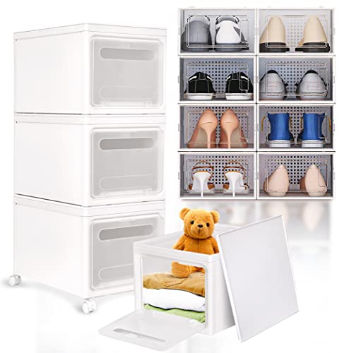 Goodies Lab Plastic Storage Bins With Lids + Shoe Boxes Clear Plastic Stackable - Storage Containers For Organizing + Shoe Organizer For Closet, Hat Organizer Closet Shoe Organizer Shoe Box
