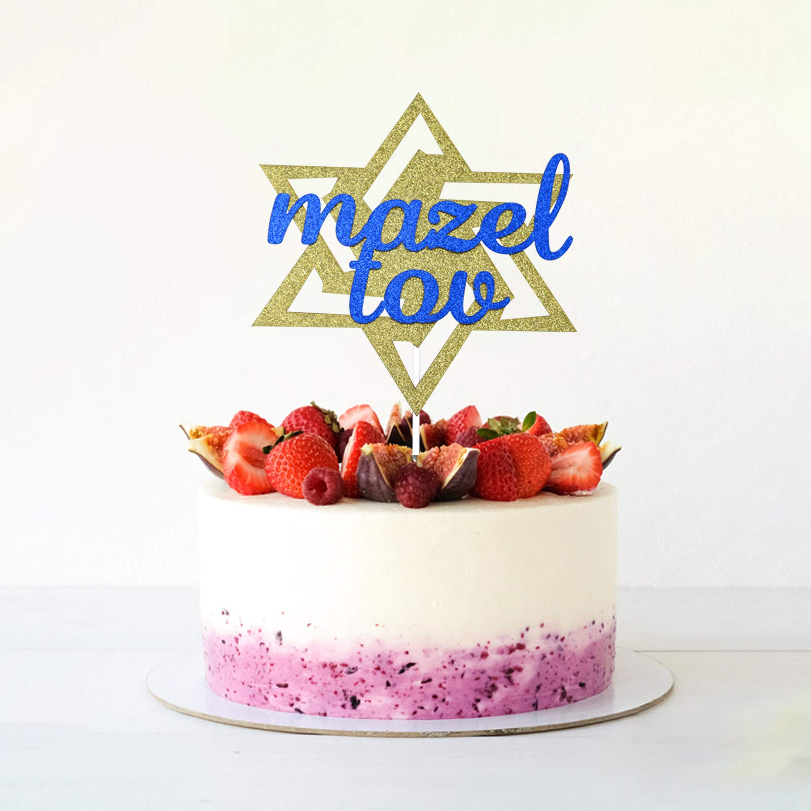 Mazel Tov Cake Topper, Jewish Congratulations Party Decorations, Star Of David Cake Decor, Bat Mitzvah, Bar Mitzvah Supplies (Double-sided Glitter)