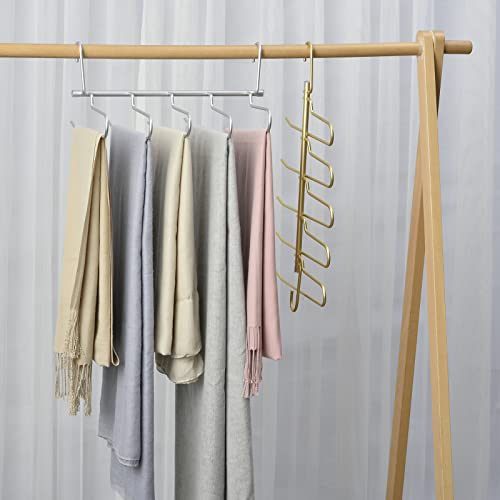 Gold Aluminum Alloy Magic Pants Hangers Space Saving Closet Hangers 5 Layers 4 Uses Multi Functional Pants Rack Heavy Duty Wardrobe Organizer Racks for Jeans, Suit Pants, Towel (2 Pack)
