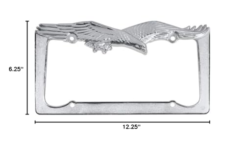 BDK Chrome Plated Rust-Proof Die-Cast Stainless Metal License Plate Frame/Holder Universal Size - American Bald Eagle (Pack of 2)