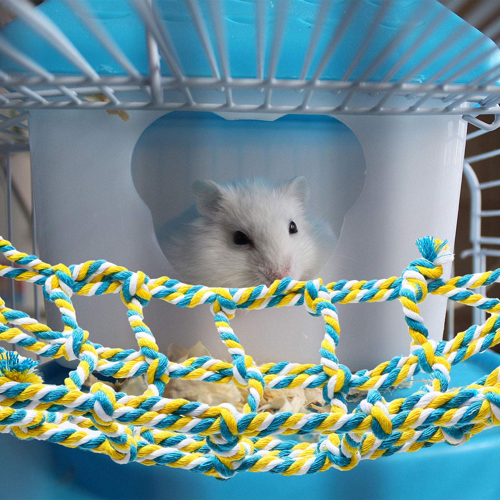 2 Pieces Rat Cage Accessories Rat Toys Climbing Bird Rope Net Pet Hanging Hammock for Hamster, Mice, Parrot, Bird, Sugar Glider Habitat Decor and Play(11 x 7.8 Inch,Red, Yellow)
