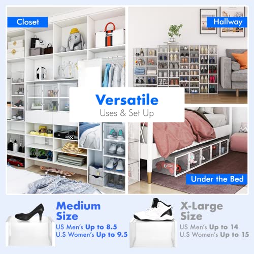 Goodies Lab Plastic Storage Bins With Lids + Shoe Boxes Clear Plastic Stackable - Storage Containers For Organizing + Shoe Organizer For Closet, Hat Organizer Closet Shoe Organizer Shoe Box