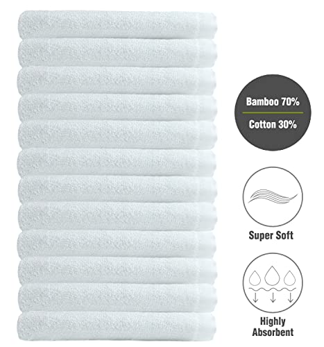 SUMMERMIA 12 Pack Bamboo Washcloths 13" x 13" - Soft Wash Cloths for Your Face Towel, Wash Cloths for Your Body (White)