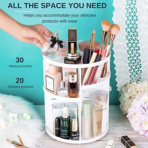 alcora life 360 Rotating Makeup Organizer, Makeup Spinning Organizer Rotating Organizer Desk for White Makeup Holder Lazy Susan Organizer Dresser- 7 Adjustable Layers with 4 Trays