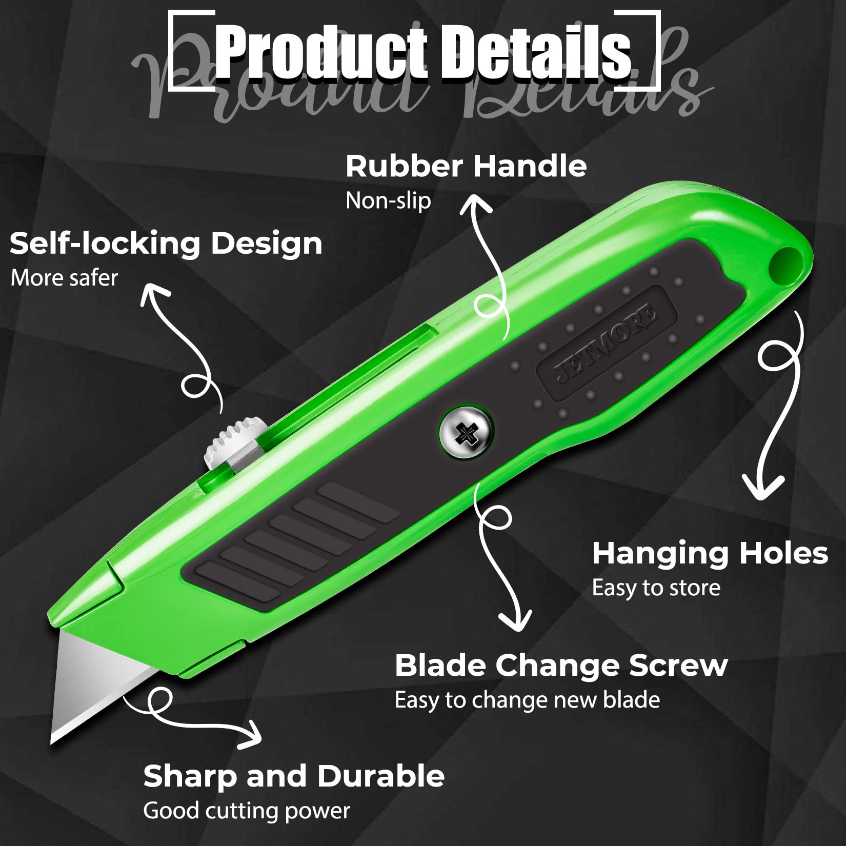 Jetmore 4 Pack Box Cutter Utility Knife, Heavy Duty Box Cutter Knife Razor Knife with 10 SK5 Blades, Box Cutter Retractable, Aluminum Shell Box Opener Box Knife for Home Office Construction