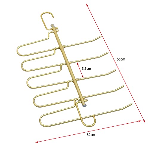 Gold Aluminum Alloy Magic Pants Hangers Space Saving Closet Hangers 5 Layers 4 Uses Multi Functional Pants Rack Heavy Duty Wardrobe Organizer Racks for Jeans, Suit Pants, Towel (2 Pack)